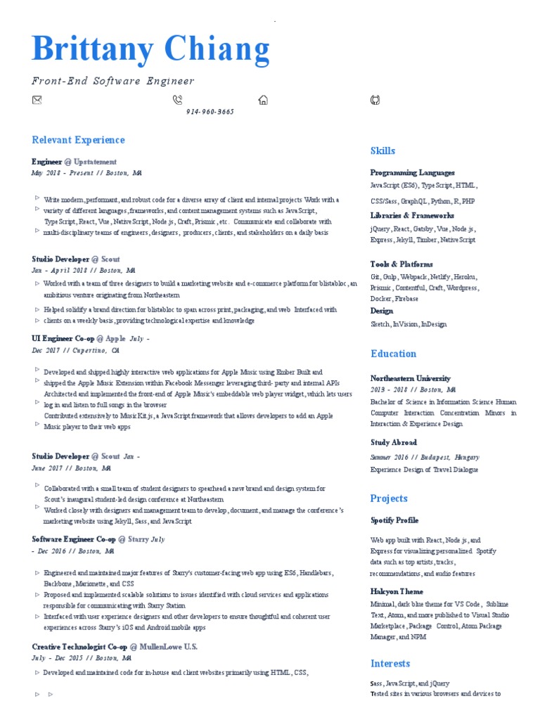 Brittany Chiang: Front-End Software Engineer | PDF | Web Application | Java Script