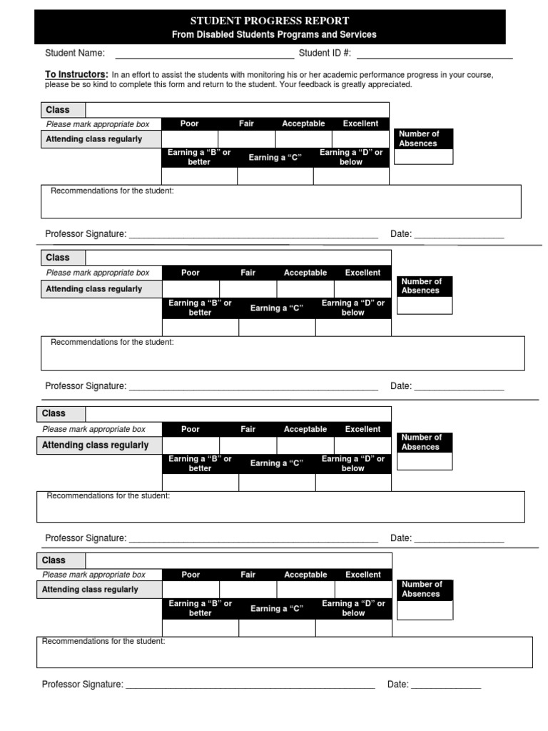 Student Performance Progress Report Form | PDF | Educational Psychology ...