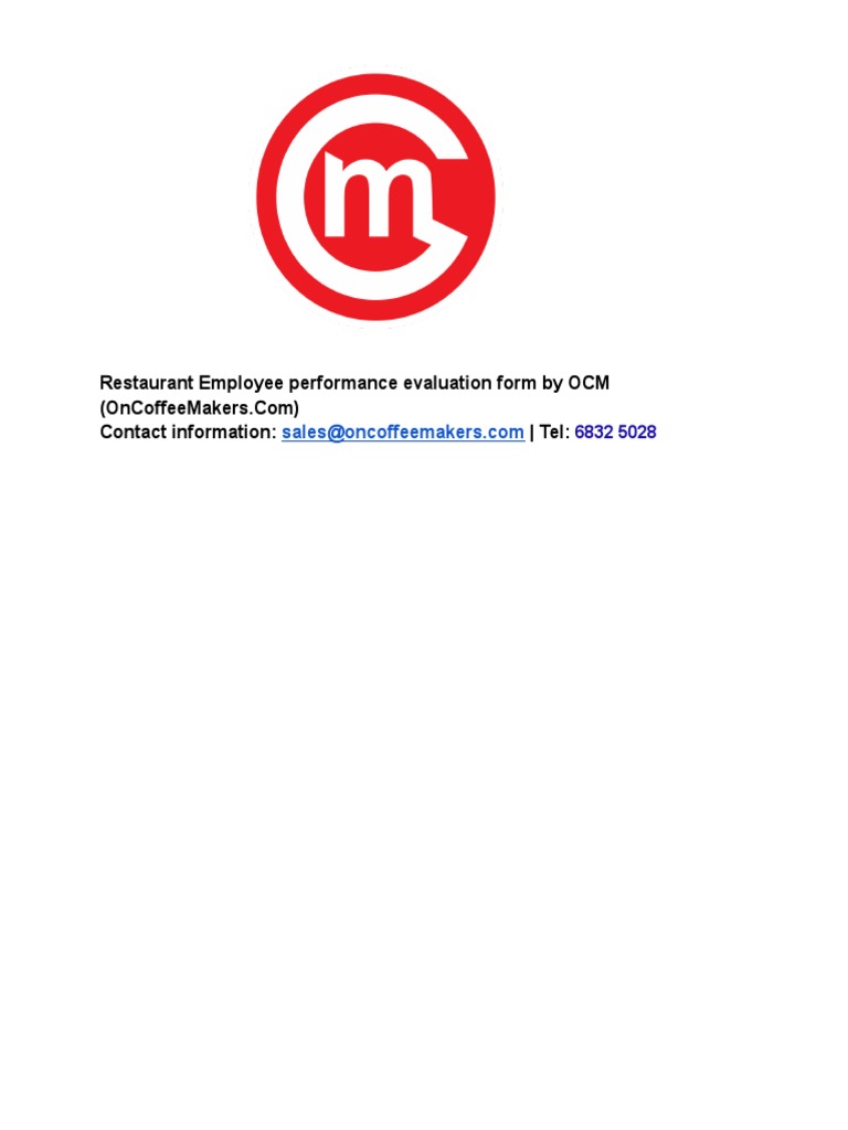 Restaurant Employee Performance Evaluation Form | PDF | Performance ...