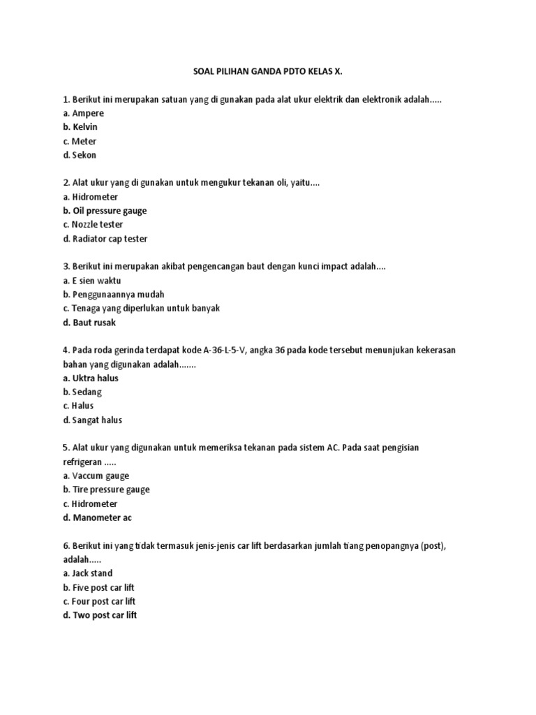 Soal Pilihan Ganda Pdto Kelas X | PDF