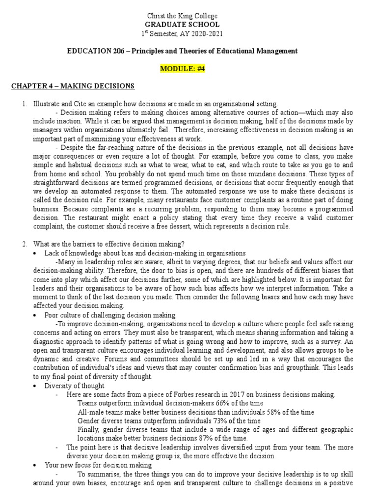 Educ 206 Module For Chapter 4 | PDF | Decision Making | Group Decision ...