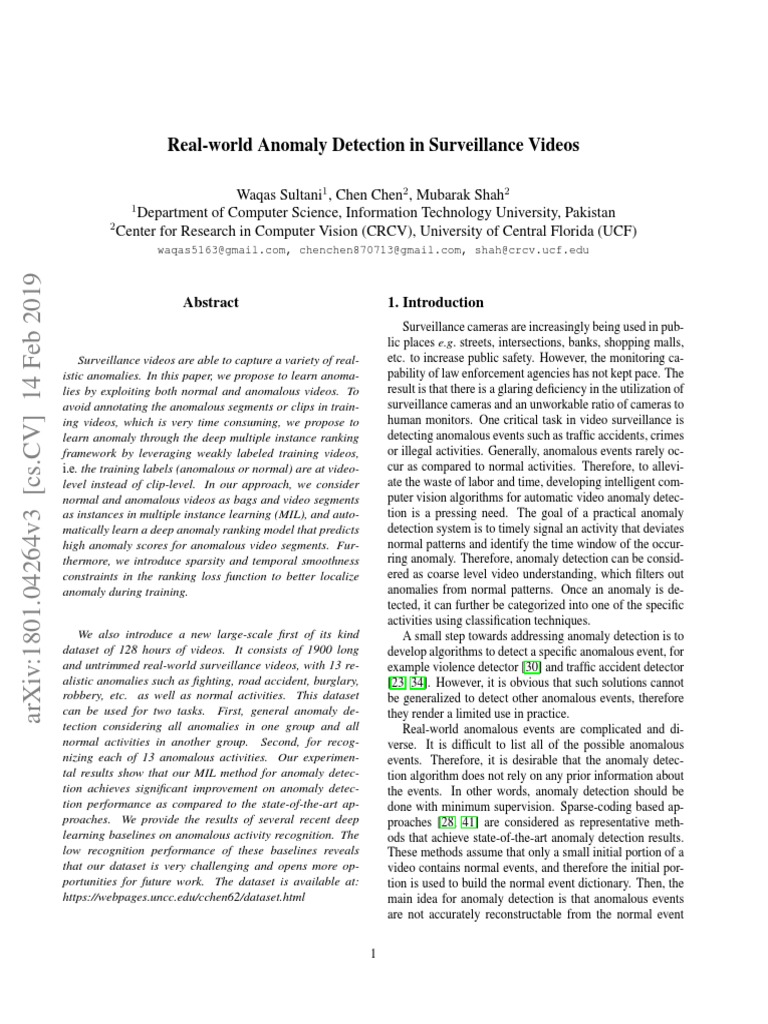Real-World Anomaly Detection in Surveillance Videos | PDF | Deep Learning | Statistical ...