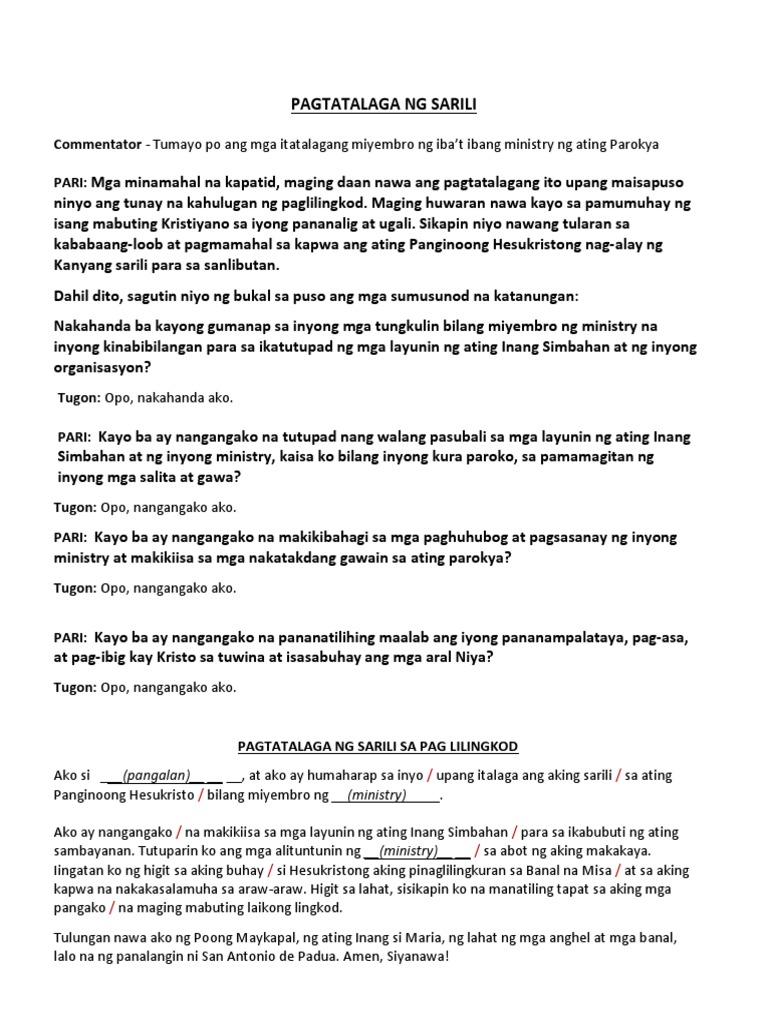 Pagtatalaga NG Sarili (Pangkalahatan, All) | PDF