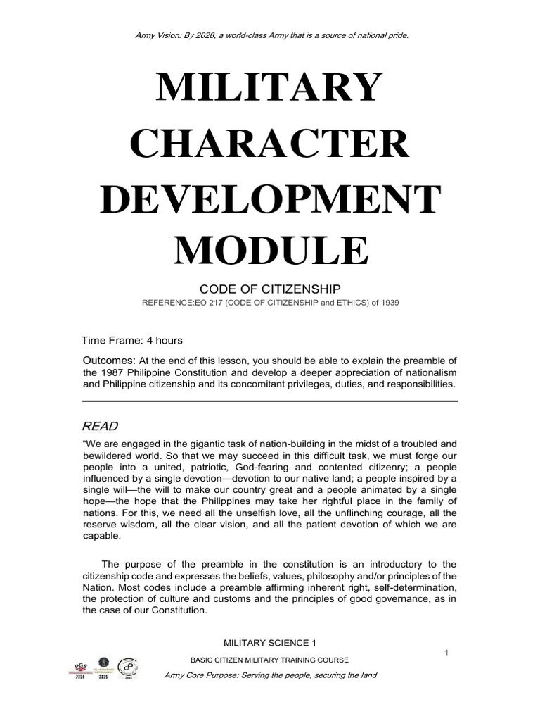Military Character Development: Code of Citizenship | PDF | Citizenship ...