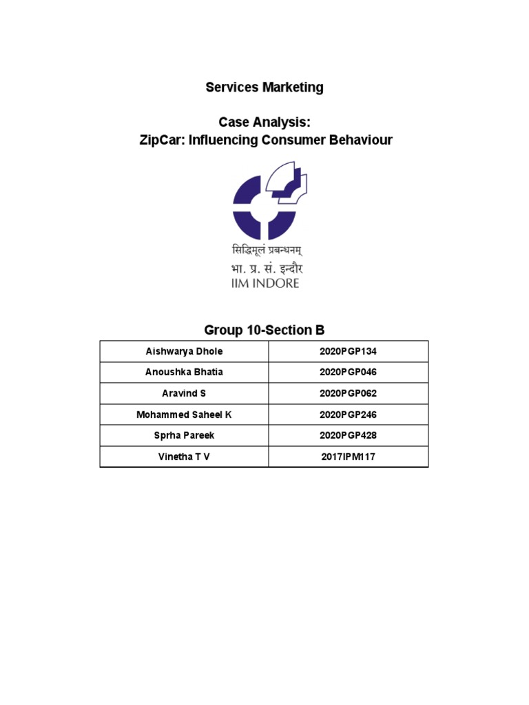 Services Marketing Case Analysis: Zipcar: Influencing Consumer Behaviour | PDF | Car