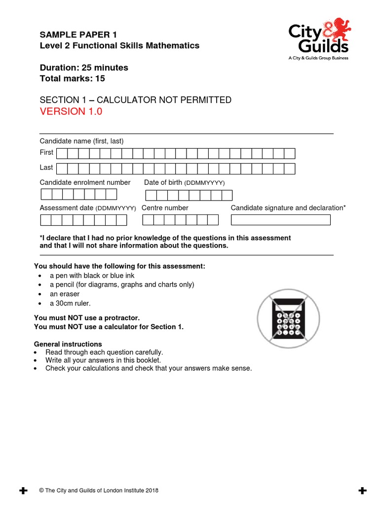 l2 Maths Sample 1 Non Calculator QP v1 0 | PDF