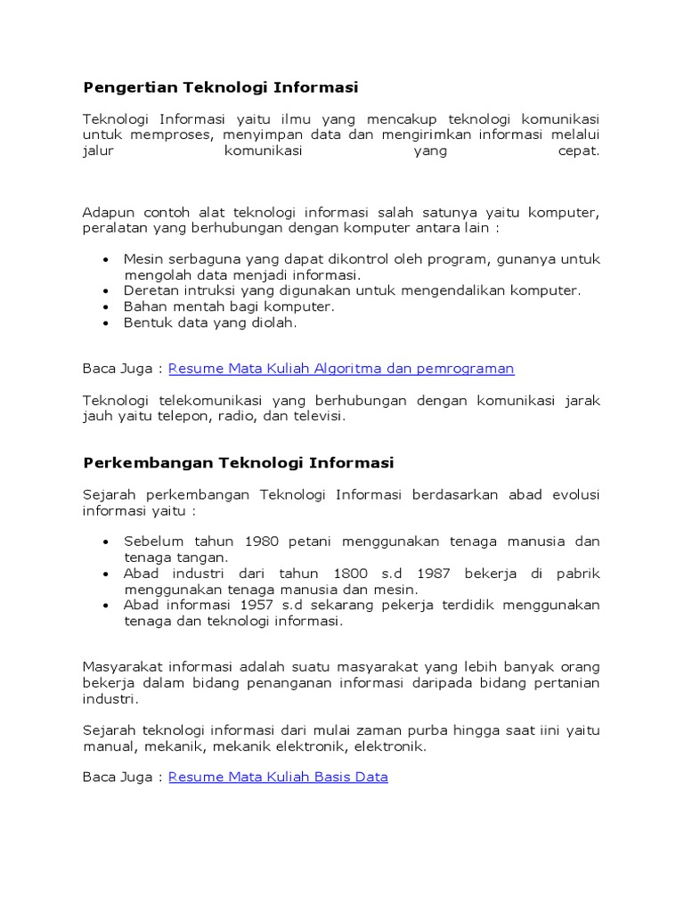Teknologi Informasi: Definisi dan Peran | PDF