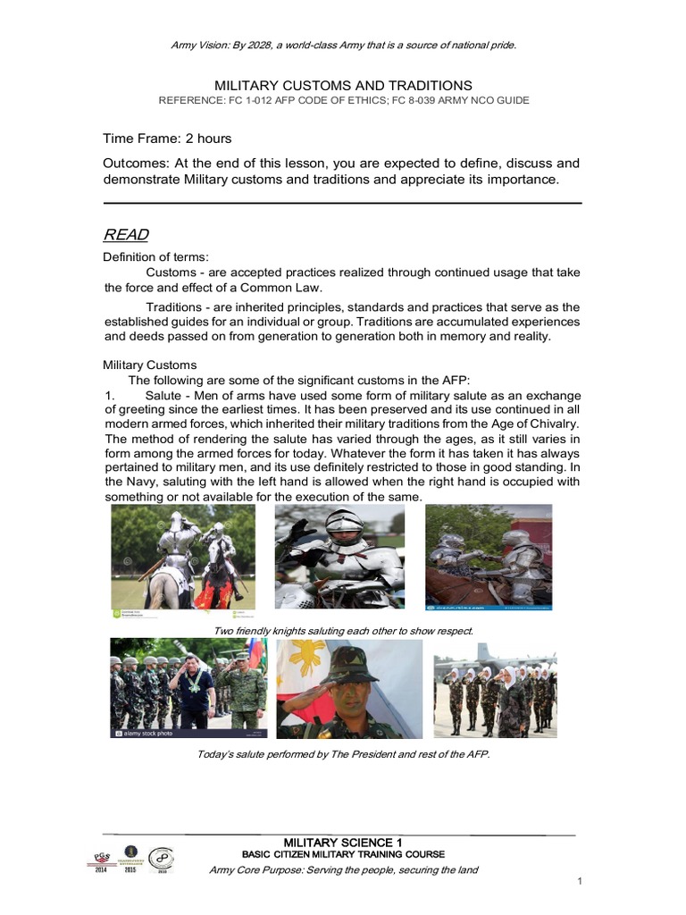 Military Customs and Traditions: Reference: FC 1-012 Afp Code of Ethics ...