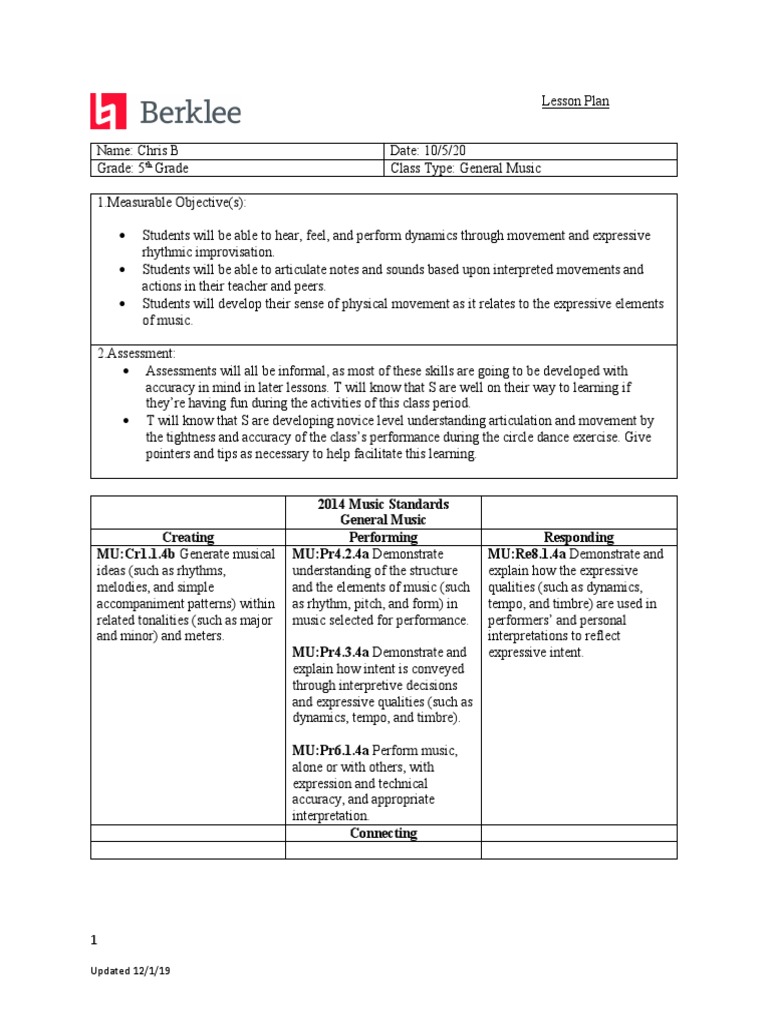 Dalcroze Method Lesson Plan for Music | PDF | Performing Arts | Musicology