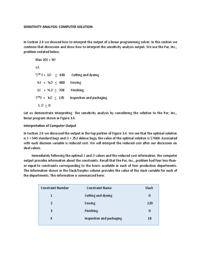 Sensitivity Analysis Computer Solution | PDF | Linear Programming | Mathematical Optimization
