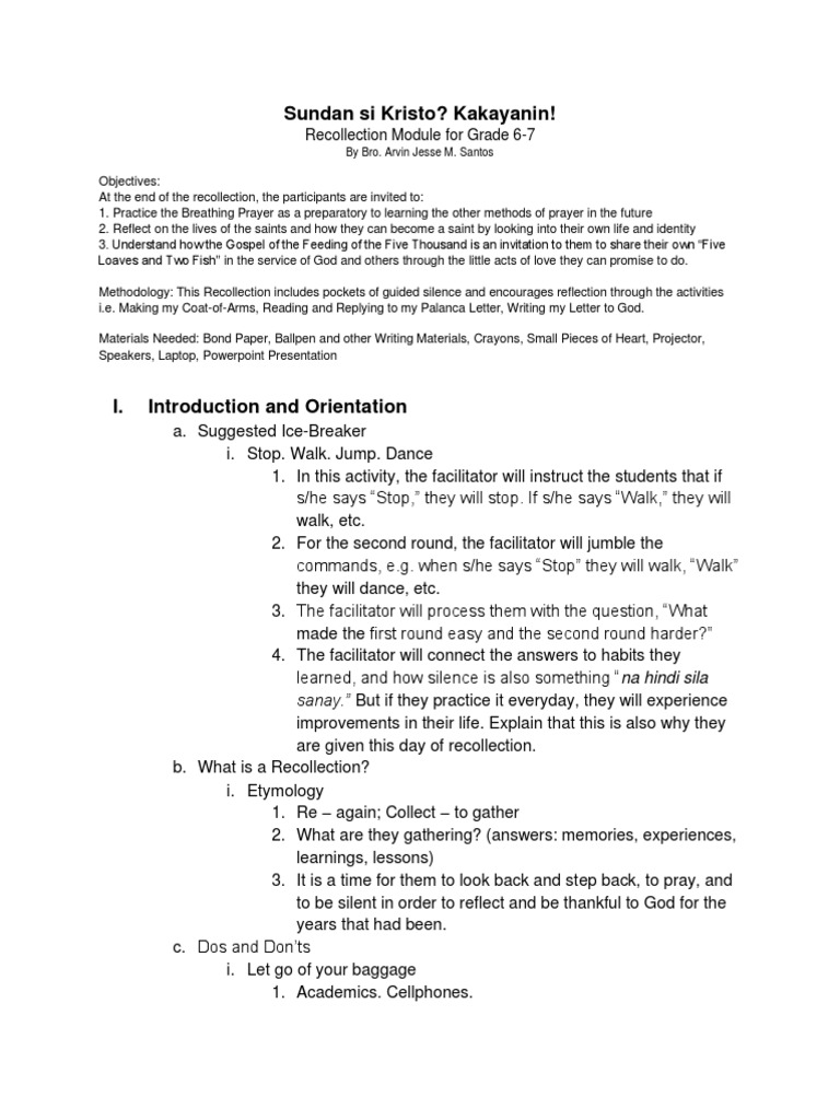 Sundan Si Kristo? Kakayanin!: Recollection Module For Grade 6-7 | PDF ...