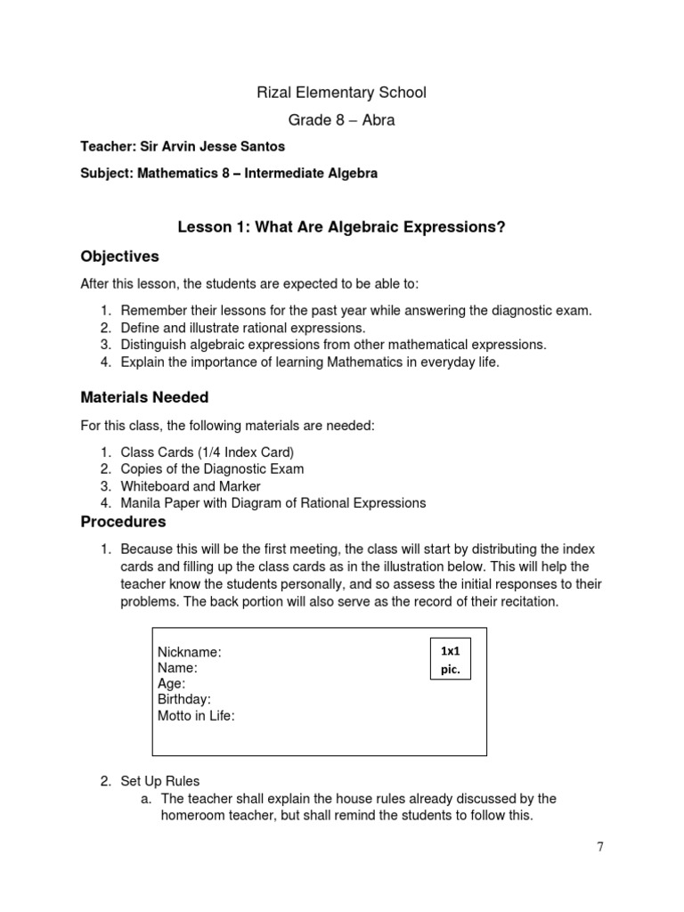 (G8) Math Lesson Plan Q1 | PDF | Factorization | Polynomial