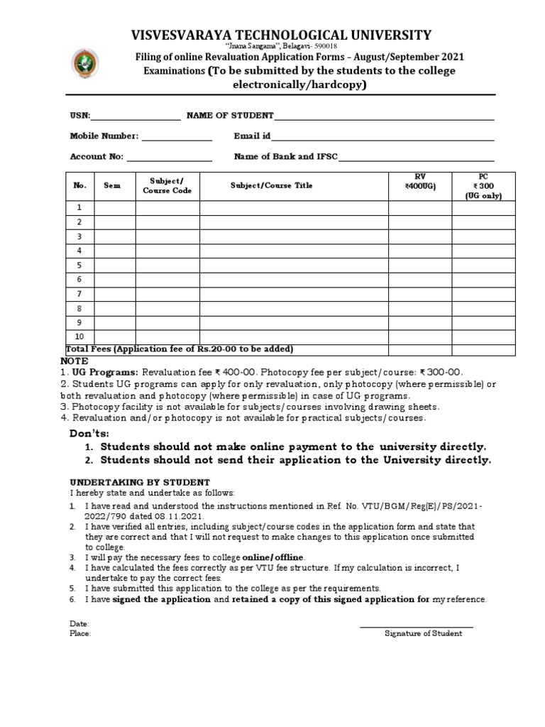 Revaluation Application Form For Students | PDF | Computing
