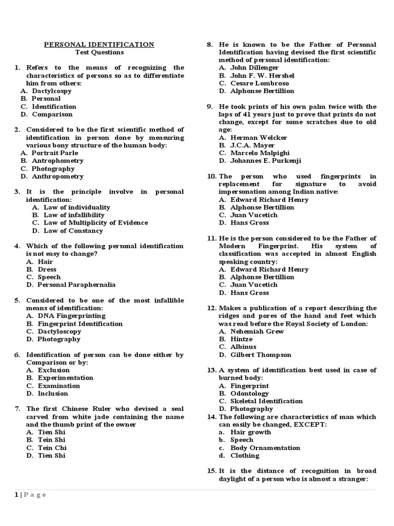 Personal Identification Questionnaire | Download Free PDF | Fingerprint ...