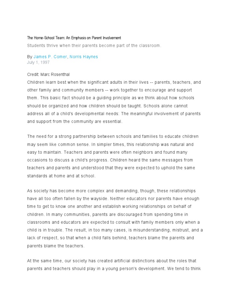 The Home School Team An Emphasis On Parent Involvement | PDF | Schools ...