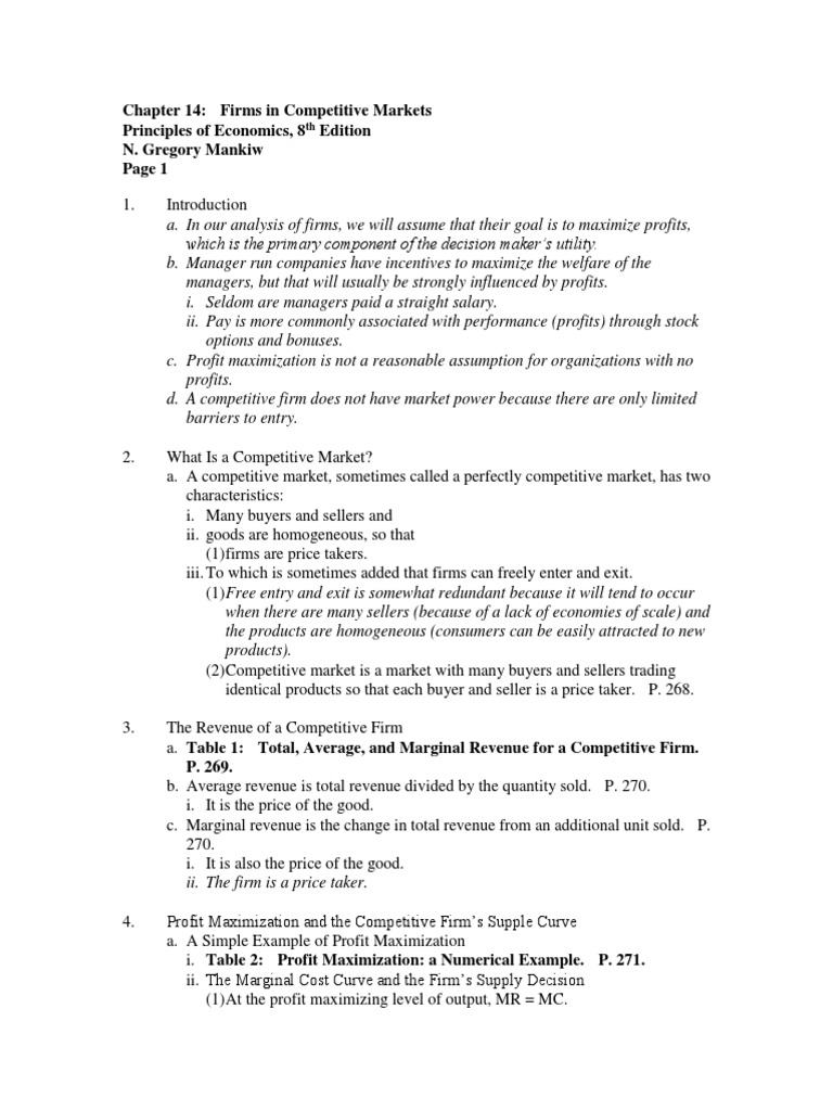 Chapter 14: Firms in Competitive Markets Principles of Economics, 8 ...