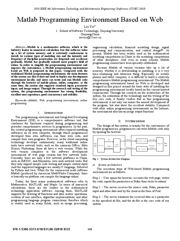 Matlab Programming Environment Based On Web Liu Yu Download Free Pdf Integrated Development