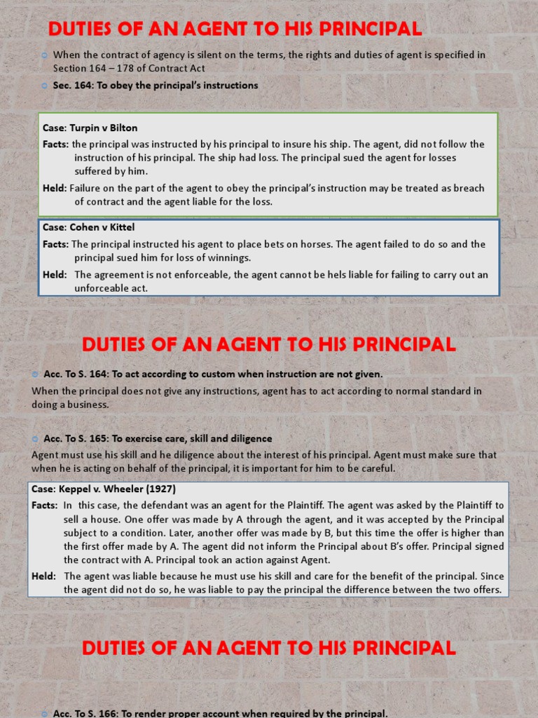 Duties of Agent Principal | PDF | Law Of Agency | Indemnity