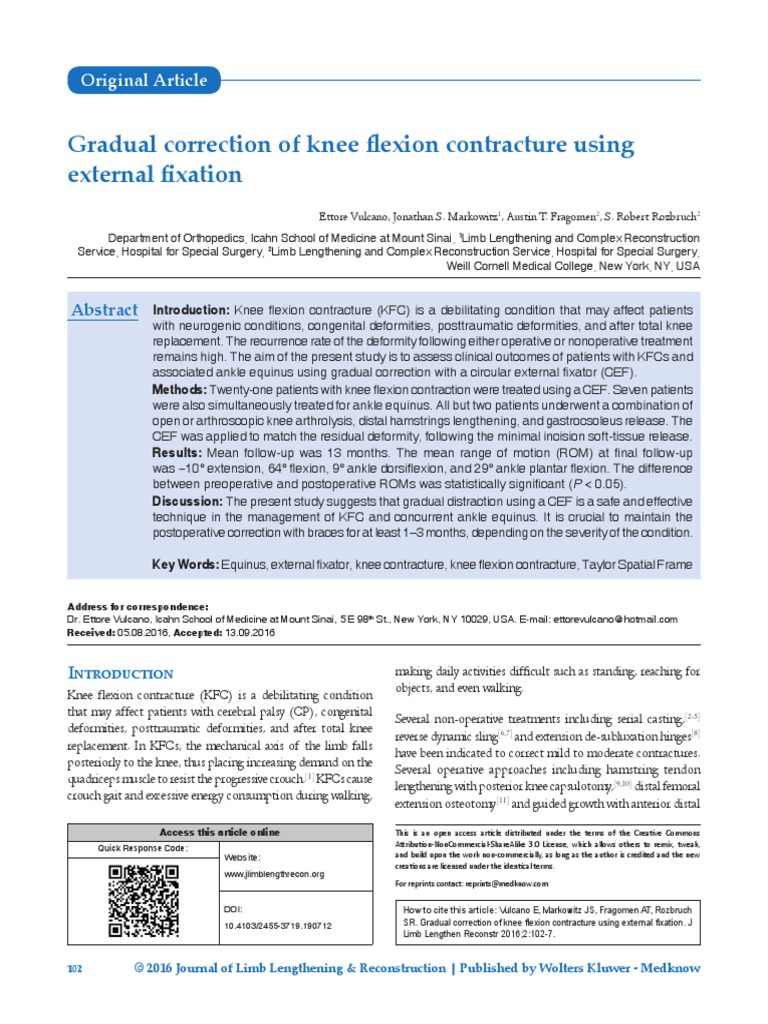 Gradual Correction of Knee Flexion Contracture Using External Fixation ...