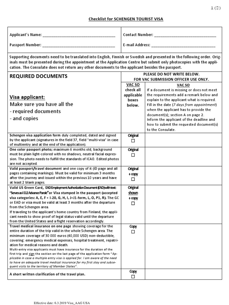 Schengen Tourist Visa Document Checklist | PDF | Travel Visa | Passport