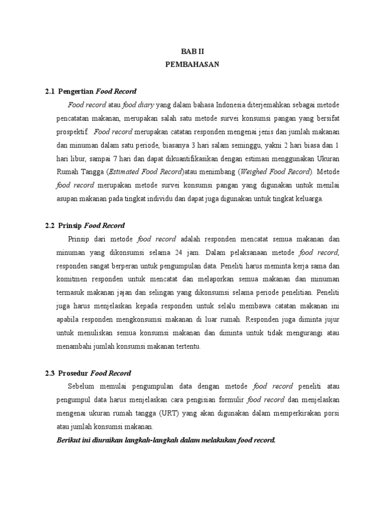 Metode dan Prosedur Food Record | PDF | Kesehatan Holistik
