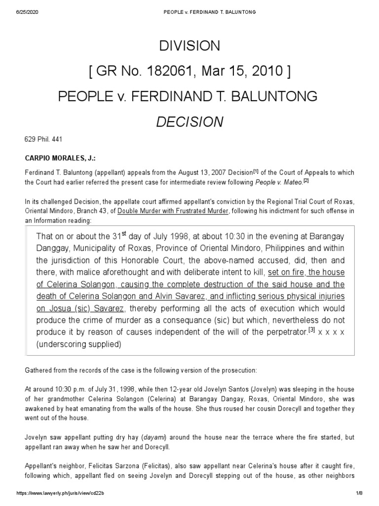 Double Murder Case: Baluntong Appeal | PDF | Murder | Crime & Violence
