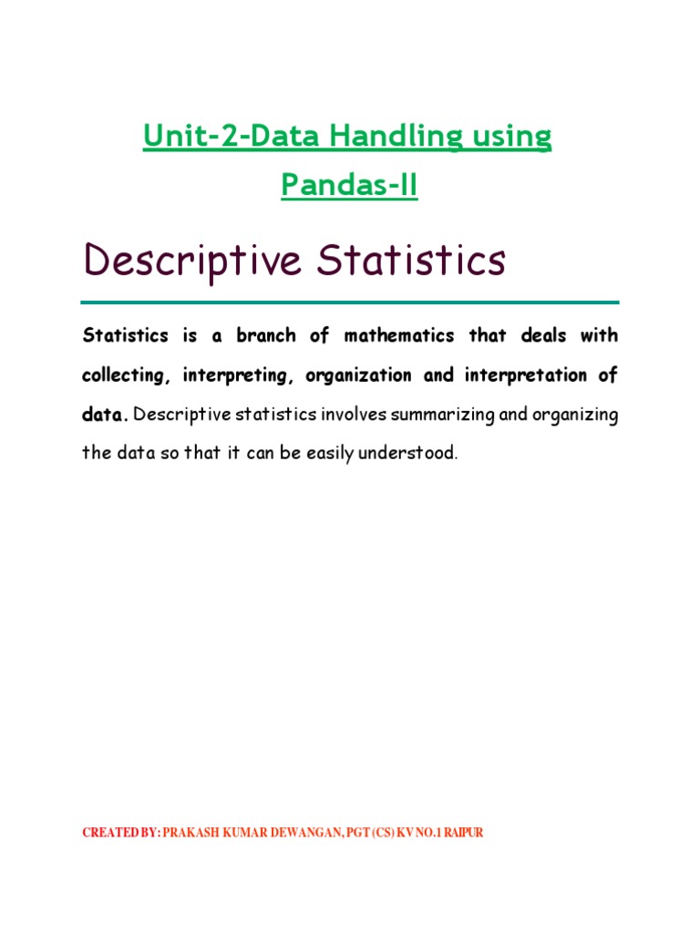 Data Handling Using Pandas-II - Part-I | PDF | Mean | Mode (Statistics) Data Handling Using Pandas-II - Part-I | PDF | Mean | Mode (Statistics)
