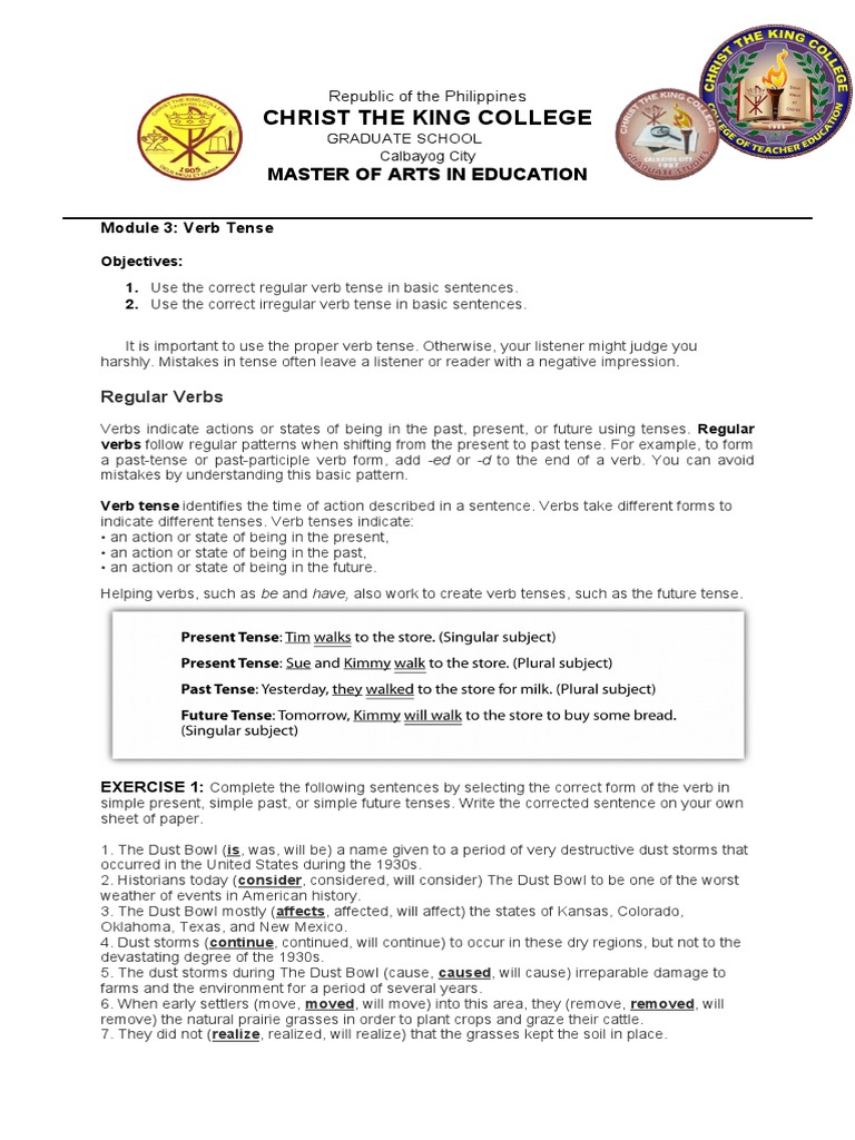 Module 3 Verb Tense | PDF | Dust Bowl | Verb