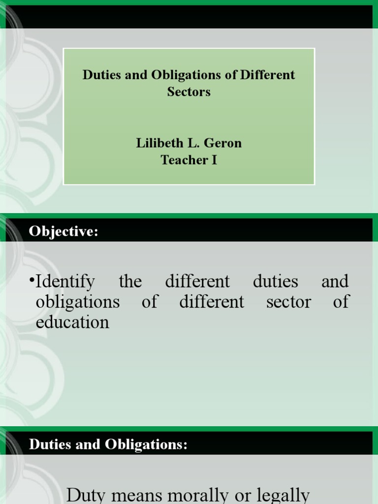 Duties and Obligations of Different Sectors | PDF | Teachers | Schools