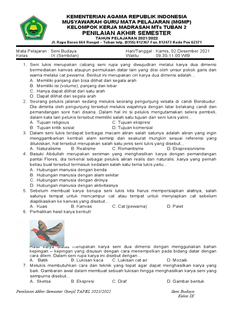 Soal Pas SBK Kelas 9 | PDF