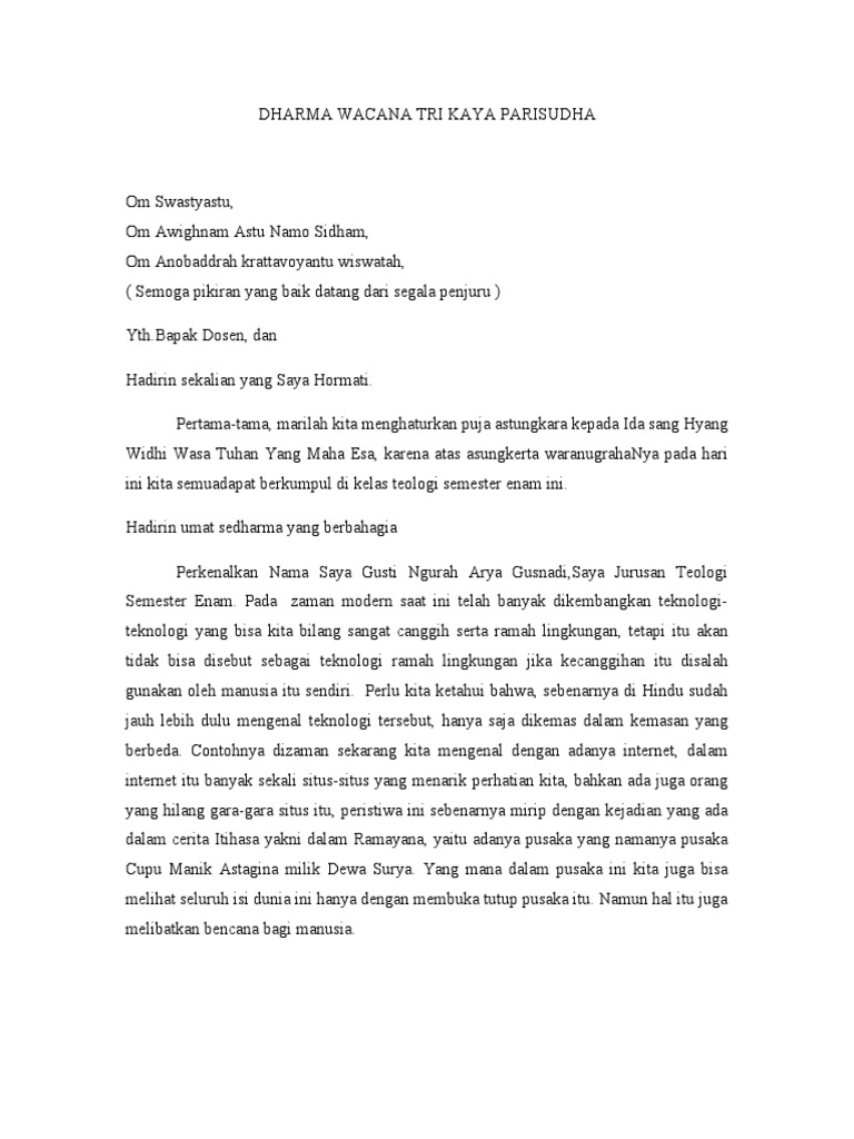 Dharma Wacana Tri Kaya Parisudha | PDF