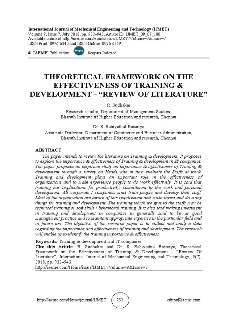 Theoretical Framework On The Effectiveness of Training & Development ...