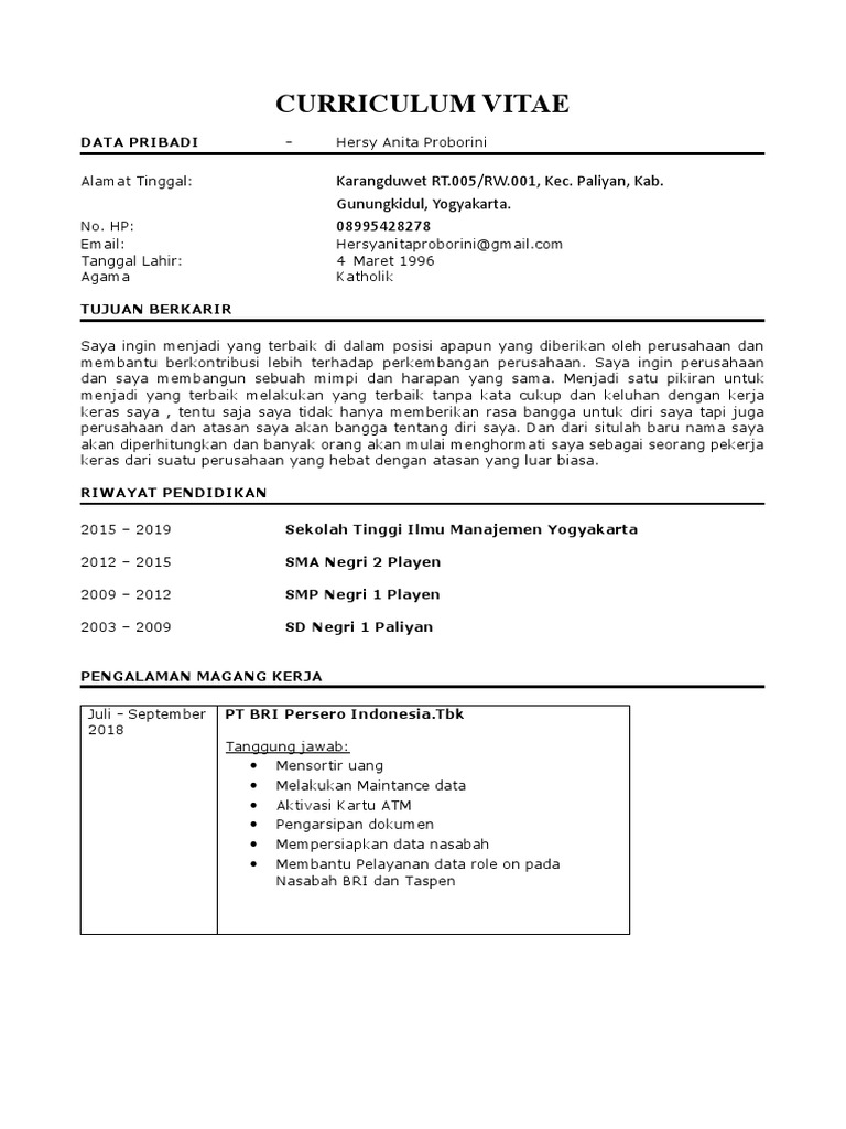 Biodata Hersy Anita Proborini | PDF | Karier & Perkembangan