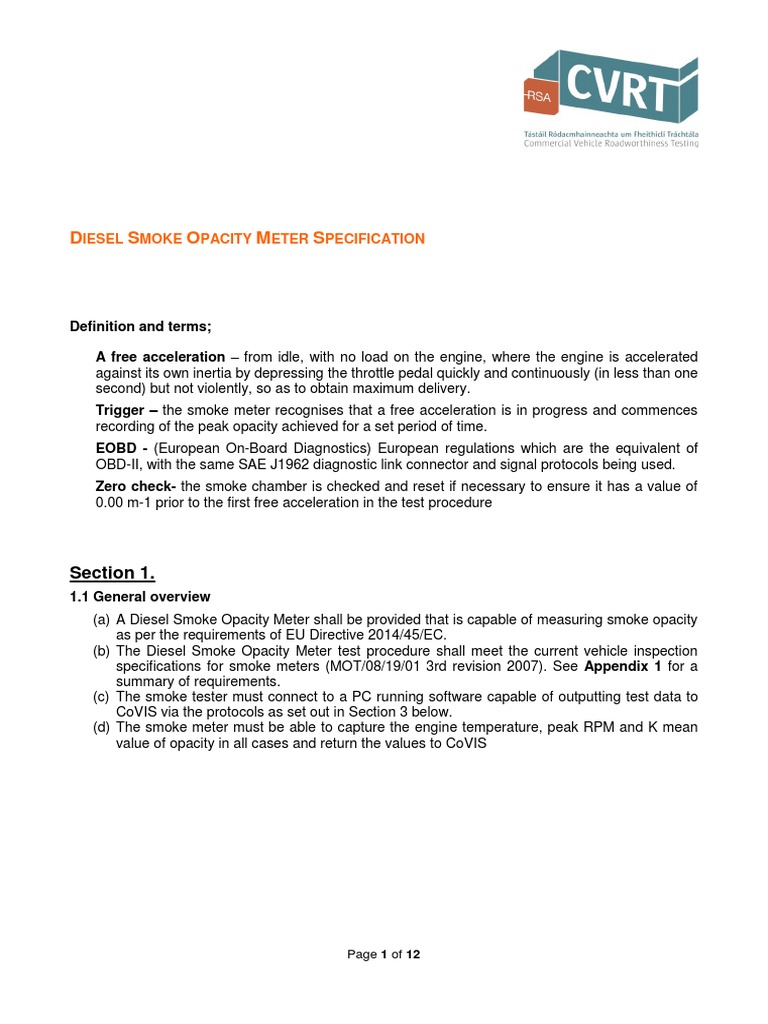 Diesel Smoke Opacity Meter Specification | PDF | Calibration