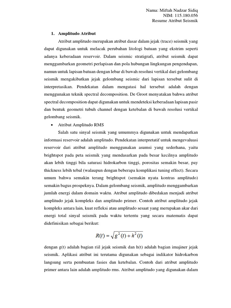 Resume Atribut Seismik - Miftah Nadzar Sidiq - 115180056 | PDF | Metode & Bahan Ajar | Sains ...