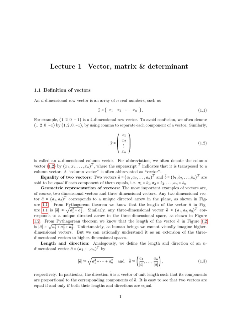 Vector, Matrix & Determinant: 1.1 Definition of Vectors | Download Free ...