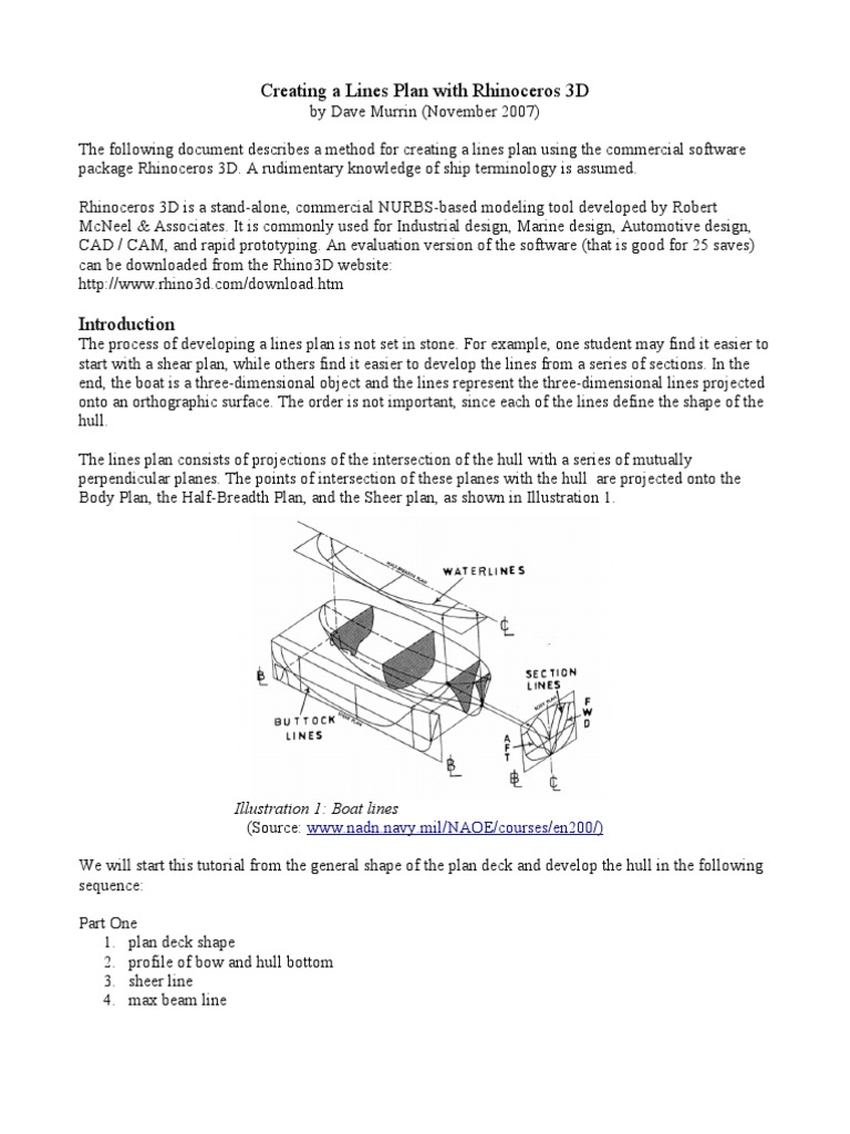 Creating a Hull Lines Plan in Rhino 3D | PDF | Curvature | Curve