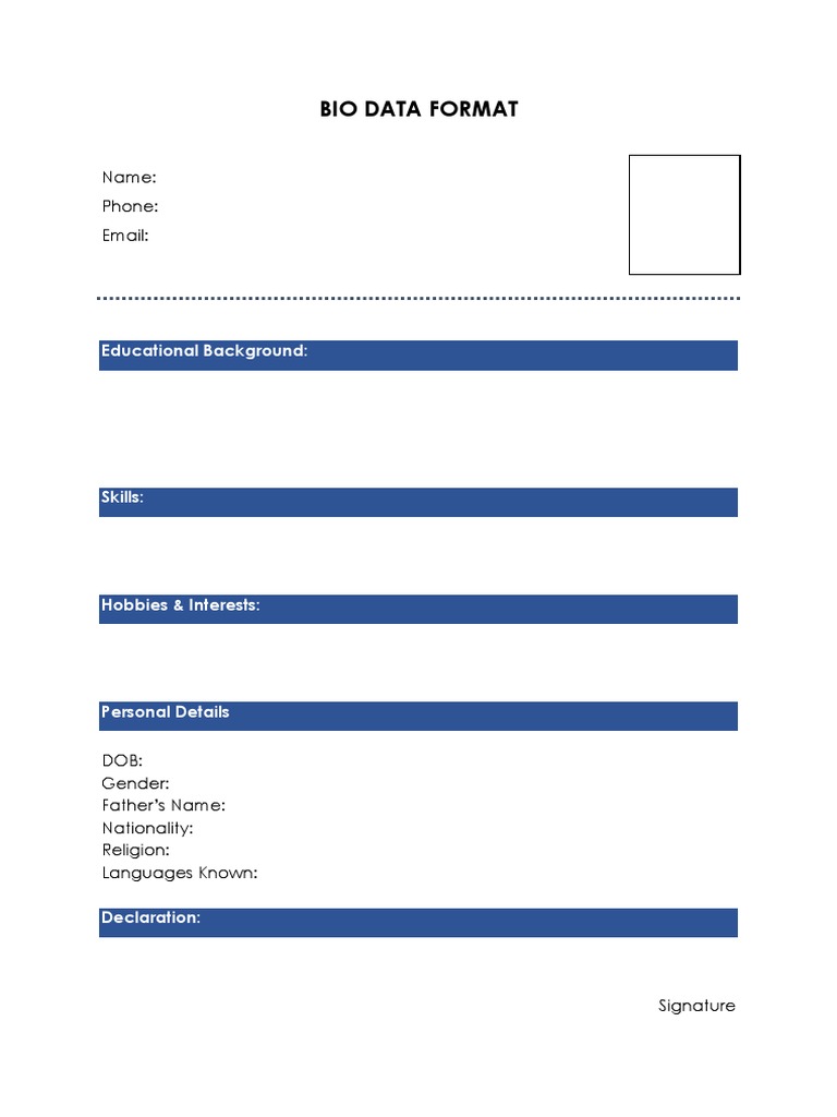 Bio Data Format Template | PDF