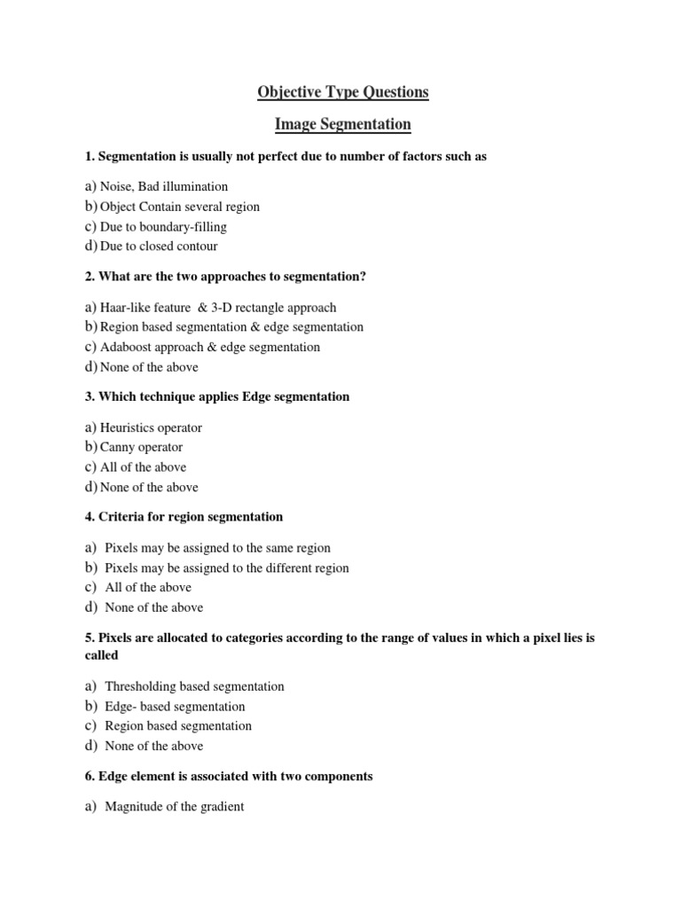 A) B) C) D) : Objective Type Questions Image Segmentation | PDF | Image ...