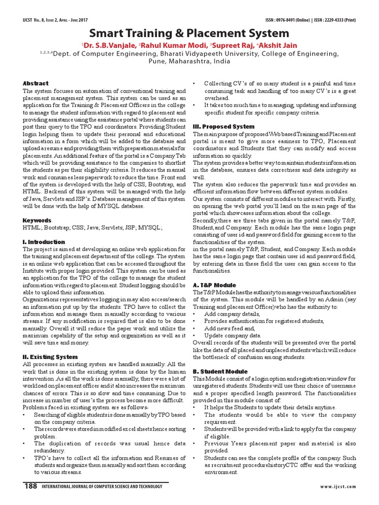 Smart Training & Placement System: Dr. S.B.Vanjale, Rahul Kumar Modi ...