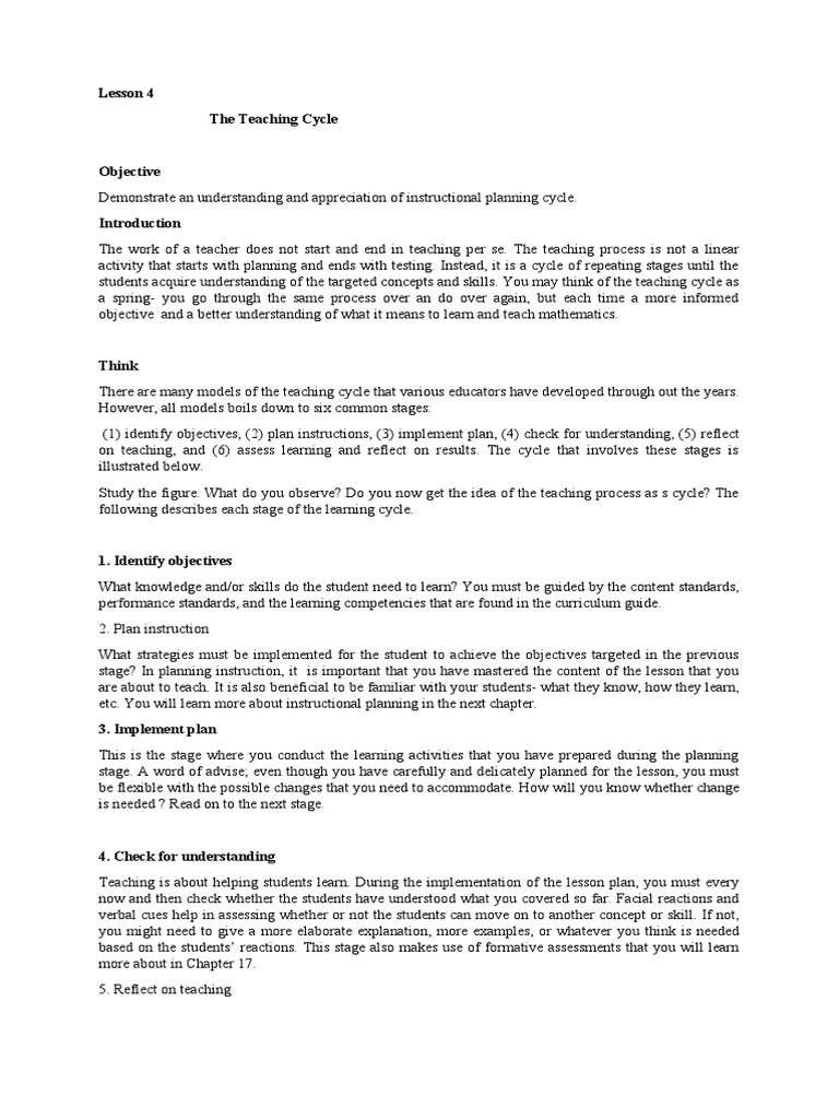 Teaching Cycle Stages | PDF | Teachers | Educational Assessment