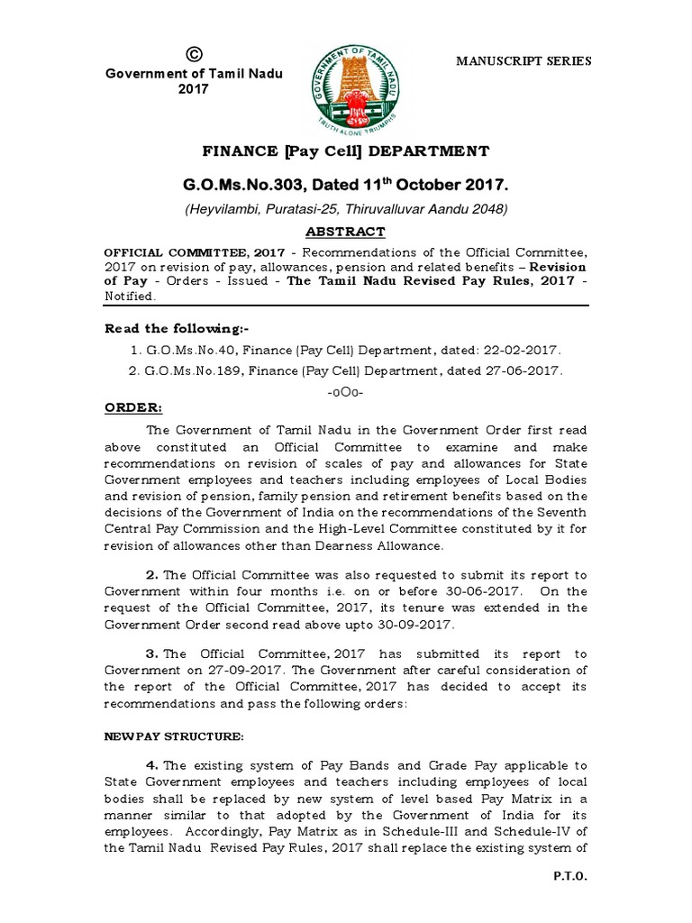 Finance (Pay Cell) Department G.O.Ms - No.303, Dated 11 October 2017 ...