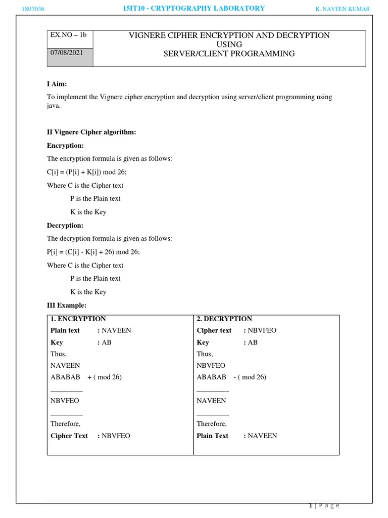 Vigenere Cipher Using Java - Crypto Lab | PDF | Cipher | Key (Cryptography)