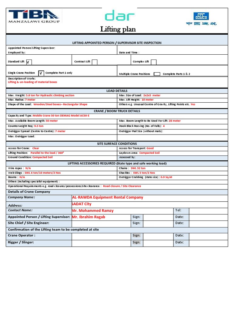 Lifting Plan For Unloading | PDF | Crane (Machine) | Manufactured Goods