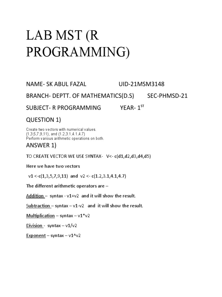 Lab MST (R Programming) | PDF