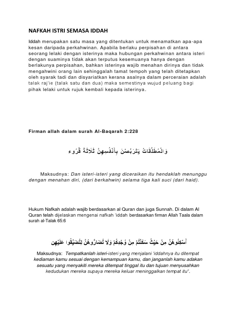 Nafkah Istri Selama Masa Iddah Pdf