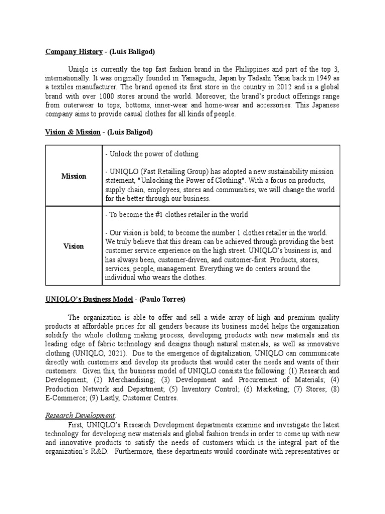 Uniqlo's Vision, Mission, and Structure | PDF | Retail | Clothing