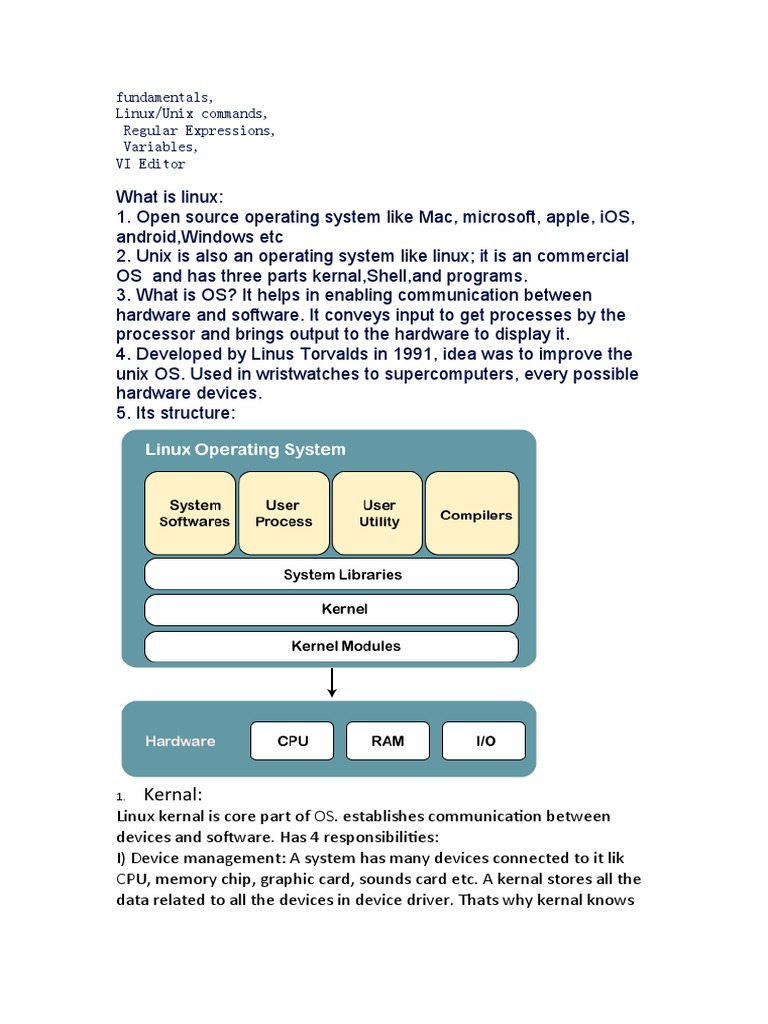 Fundamentals, Linux/Unix Commands, Regular Expressions, Variables, VI Editor | PDF | Regular ...
