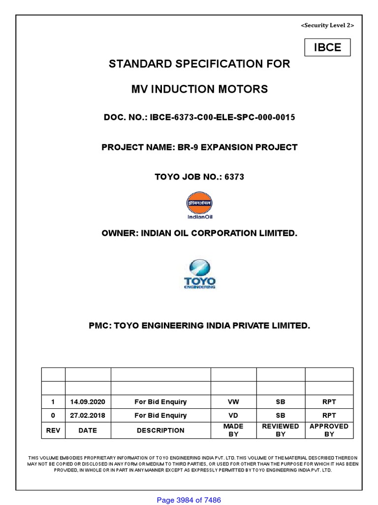 Standard Specification For MV Induction Motors Ibce: DOC. NO.: IBCE ...