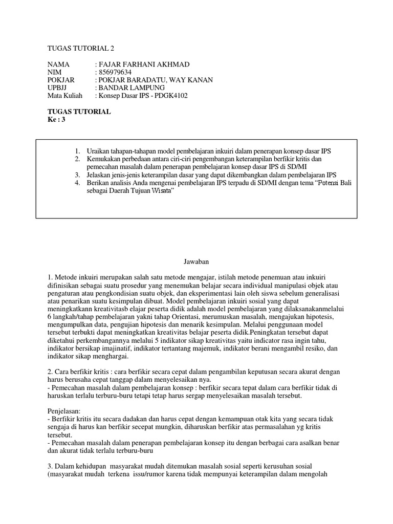 TUGAS TUTORIAL 3 Fajar Farhani Akhmad Konsep Dasar IPS | PDF | Karier & Perkembangan